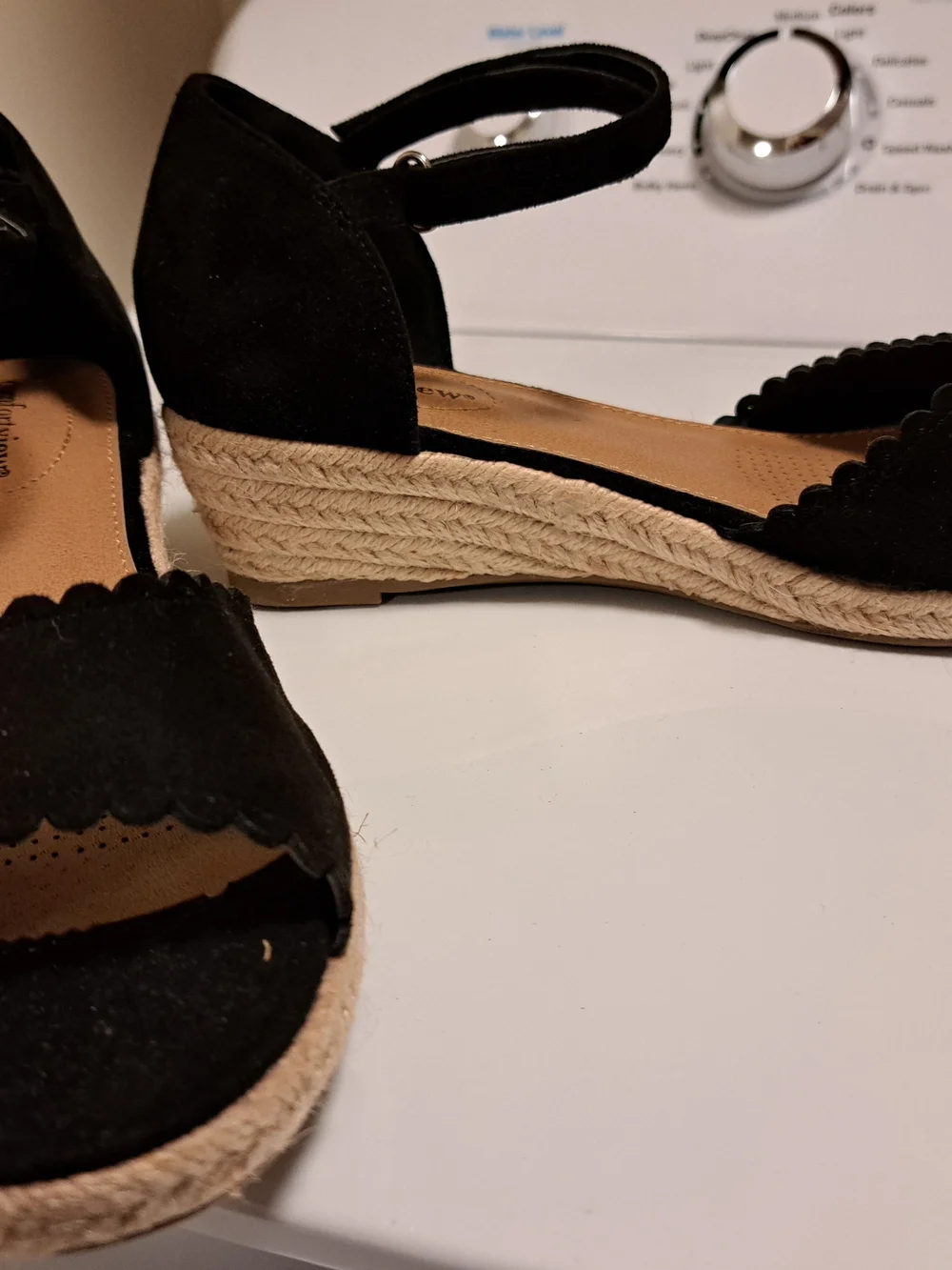 comfortview | Shoes | Black Womens Scalloped Espadrille Wedge Sandals ...